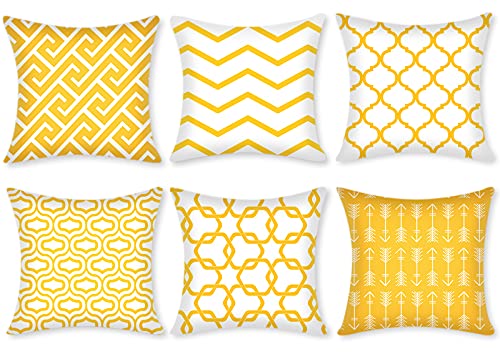 Gusgopo Throw Pillow Covers 16 x 16 Set of 6, Modern Decorative Pillow Covers, Geometry Outdoor Square Pillow Cushion Cases for Couch Sofa Bedroom Car, Yellow