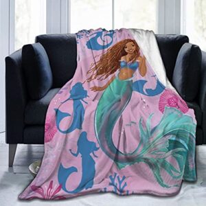 mermaid movie throw blanket for kids & adults, all seasons flannel fleece blanket soft plush blankets for couch sofa bed camping travel 40"x30"