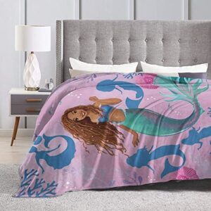 Mermaid Movie Throw Blanket for Kids & Adults, All Seasons Flannel Fleece Blanket Soft Plush Blankets for Couch Sofa Bed Camping Travel 40"x30"