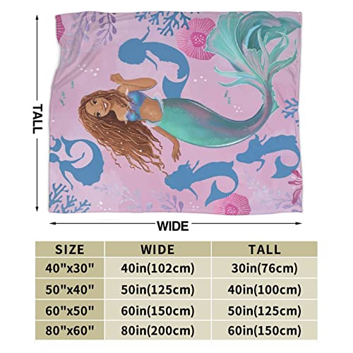 Mermaid Movie Throw Blanket for Kids & Adults, All Seasons Flannel Fleece Blanket Soft Plush Blankets for Couch Sofa Bed Camping Travel 40"x30"