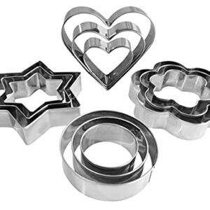 Metal Cookie Cutters Set - Star Cookie Cutter Stainless Steel Round Biscuit Cutter Heart Small Star Cookie Cutters Mini Flower Molds Cutter for Baking (12 Round Heart Flower Star Cookie Cutters)