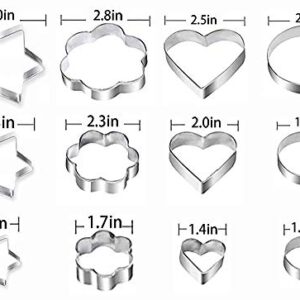 Metal Cookie Cutters Set - Star Cookie Cutter Stainless Steel Round Biscuit Cutter Heart Small Star Cookie Cutters Mini Flower Molds Cutter for Baking (12 Round Heart Flower Star Cookie Cutters)