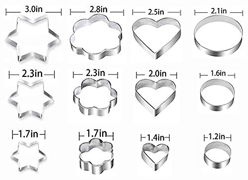 Metal Cookie Cutters Set - Star Cookie Cutter Stainless Steel Round Biscuit Cutter Heart Small Star Cookie Cutters Mini Flower Molds Cutter for Baking (12 Round Heart Flower Star Cookie Cutters)