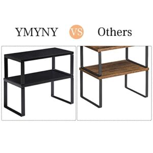 YMYNY Cabinet Shelf Organizer, Extendable Countertop Shelves Set of 2, Kitchen Spice Racks, Stackable, Storage Racks for Cupboard, Sink, Pantry, Bathroom, Black, Metal, HSR002B