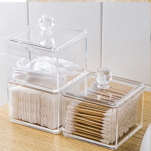 HAIJSEVR Square Stackable Organizer, Clear Acrylic Canister Set, Double Layer Storage Box, Cotton Ball Pad Swab Dispenser Holder, Make Up Pads Sponges, Hair Accessories Container