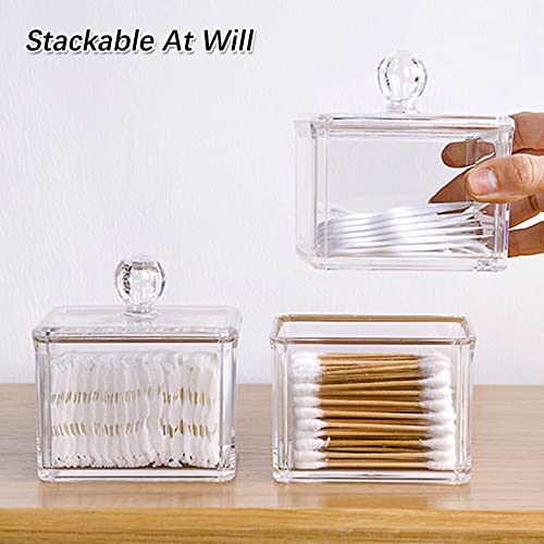 HAIJSEVR Square Stackable Organizer, Clear Acrylic Canister Set, Double Layer Storage Box, Cotton Ball Pad Swab Dispenser Holder, Make Up Pads Sponges, Hair Accessories Container