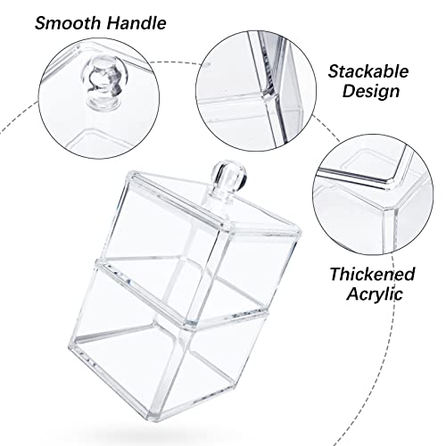 HAIJSEVR Square Stackable Organizer, Clear Acrylic Canister Set, Double Layer Storage Box, Cotton Ball Pad Swab Dispenser Holder, Make Up Pads Sponges, Hair Accessories Container