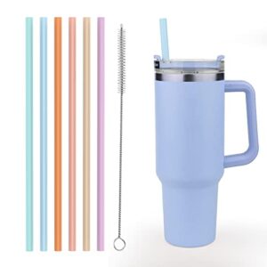 xangnier 6 pack multicolor silicone replacement straws for stanley 20 30 40 oz cup,reusable long straw with cleaning brush for stanley quencher adventure stanley water jug stanley cup accessories