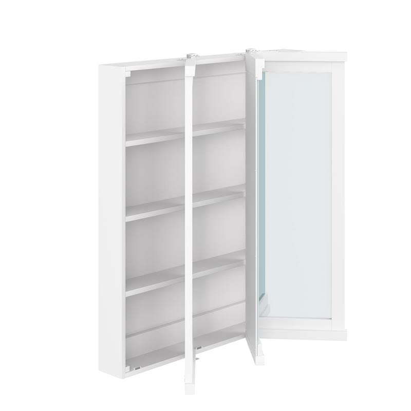 DHP Otum Bathroom 3 Door Mirrored Medicine Cabinet and Organizer, Surface Mount Wall Storage, White