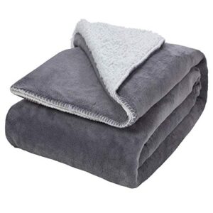 brentfords sherpa flannel fleece blanket large full twin size plush throw fuzzy soft microfiber, silver grey white - 59" x 70"