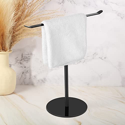 Sawysine Bathroom Hand Towel Holder Stand T Shape Rack Matte Black Stainless Steel Free Standing Bar for Organizer Kitchen Countertop