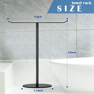 Sawysine Bathroom Hand Towel Holder Stand T Shape Rack Matte Black Stainless Steel Free Standing Bar for Organizer Kitchen Countertop