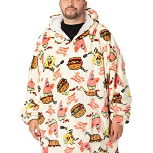 SpongeBob SquarePants Oversized Blanket Hoodie Adults Mens Sherpa Fleece One Size Cream