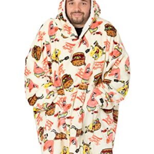 SpongeBob SquarePants Oversized Blanket Hoodie Adults Mens Sherpa Fleece One Size Cream