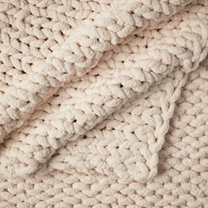 Casaphoria Luxury Chunky Knit Throw Blanket-Large Cable Knitted Soft Cozy Polyester Chenille Bulky Blankets for Cuddling up in Bed, on The Couch or Sofa,Home Decor, Gift, 50"x60",Pack of 1,Beige