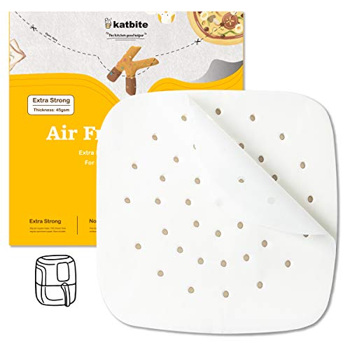 Katbite Air Fryer Parchment Paper, 7.5 inch Heavy Duty Square Air Fryer Liners, Perforated Parchment Paper for Air Fryer, Oven, Steamer, Pans, Extra Strong, No Burn, Easy Cleanup, 120Pcs