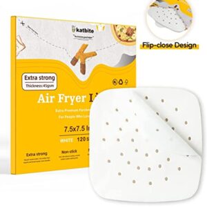 Katbite Air Fryer Parchment Paper, 7.5 inch Heavy Duty Square Air Fryer Liners, Perforated Parchment Paper for Air Fryer, Oven, Steamer, Pans, Extra Strong, No Burn, Easy Cleanup, 120Pcs