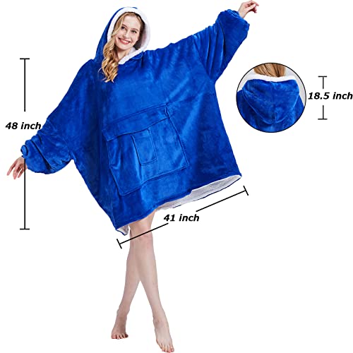 Wearable Blanket Hoodie, Oversized Sherpa Blanket Hoodie Sweatshirt for Women Men Adults Kids, Super Warm (Navy, ONE SIZE FITS ALL)