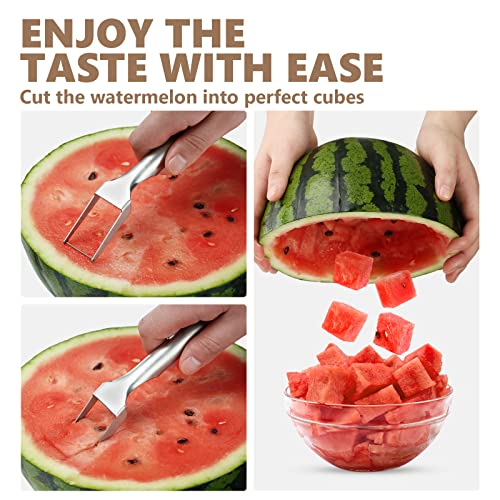 2 Pack Watermelon Fork Slicer Cutter, 2-in-1 Summer Watermelon Fruit Cutter, Portable Stainless steel Watermelon Slicer, Fruit Salad Knife Fork Carving Tool Kitchen Gadgets for Family Parties Camping