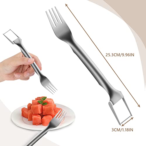 2 Pack Watermelon Fork Slicer Cutter, 2-in-1 Summer Watermelon Fruit Cutter, Portable Stainless steel Watermelon Slicer, Fruit Salad Knife Fork Carving Tool Kitchen Gadgets for Family Parties Camping