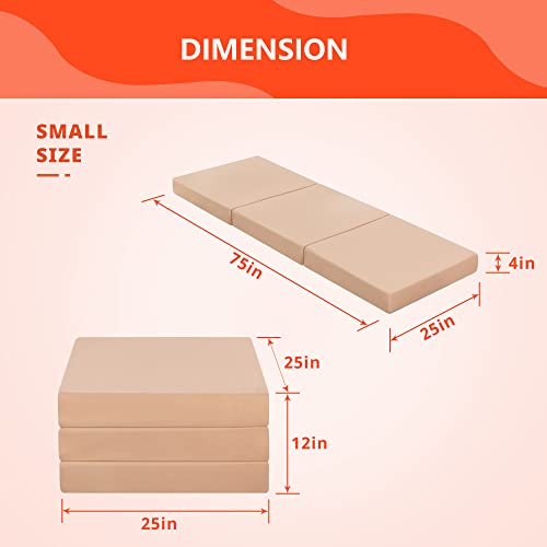 PrimaSleep 4 inch Tri Folding Topper Narrow Twin/Beige/Gel Memory Foam