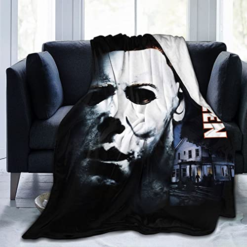 2PCS Horror Movie Watching Halloween Michael Myers Throw Blanket Scary Movie Scream for Couch Sofa or Bed 50inch*60inch Pillow Covers 18 * 18inch