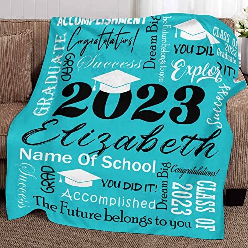 YFgohighhh Personalized Name Bedding Throw Blankets Graduation, Blue Picture Blanket for Family Friend Pet Christmas Birthday Wedding-32 x48