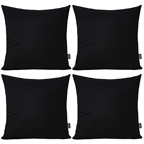 4-Pack 100% Cotton Comfortable Solid Decorative Throw Pillow Case,Thmyo Square Cushion Cover Pillowcase Sublimation Blank Pillow Covers Christmas DIY Throw Pillowcase for Sofa(18x18inch/45x45cm,Black)