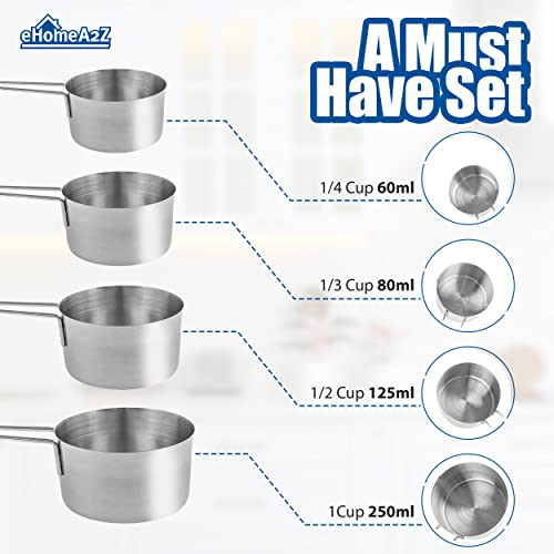 EHOMEA2Z Stainless Steel Measuring Cups Set 4Pc Metal Culinary Couture For Dry Liquid Kitchen Gadgets (1, 4-Piece Set)