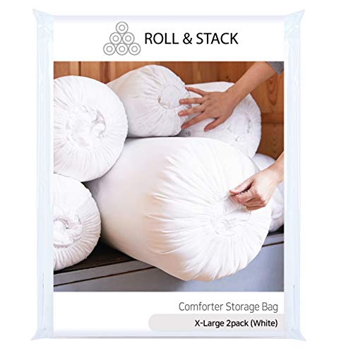 Roll&Stack Storage Bag Organizer for Comforters, Blankets, Bedding, Bulky Clothes, Puffer Jackets, Dust Proof, Breathable, Machine-Washable, Sturdy, High-density Premium Fabric, Easy to Organize, Space Bags - XL (65L), Olive, 2 pack