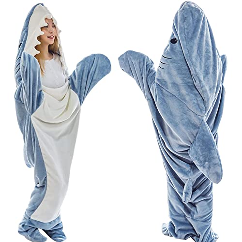 Shark Wearable Hooded Blanket for Adults - Super Soft Warm Cozy Plush Flannel Fleece & - Sloth Gifts for Women Adults (82.7inX35.5in(XL) for Adults a Height of 175-195cm)