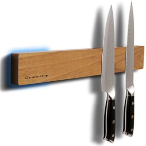 gourmetop magnetic knife holder for wall, knife magnetic strip no drilling 16 inch, kitchen magnetic knife holder for refrigerator, wood magnetic knife rack/bar for fridge