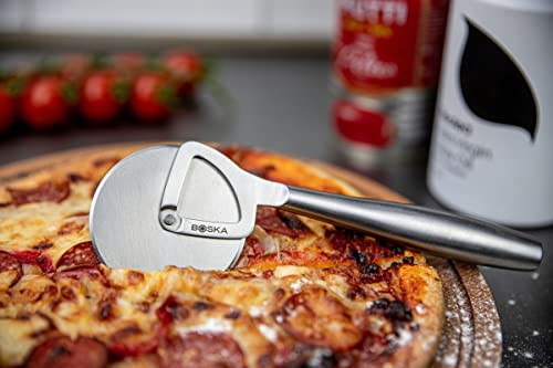 Boska Stainless Steel Pizza Cutter - Copenhagen Multifunctional Pizza Wheel Cutter - Handheld Food Slicer - Silver Non-Stick Adjustable Roller - Dishwasher Safe - For Kitchen Cooking