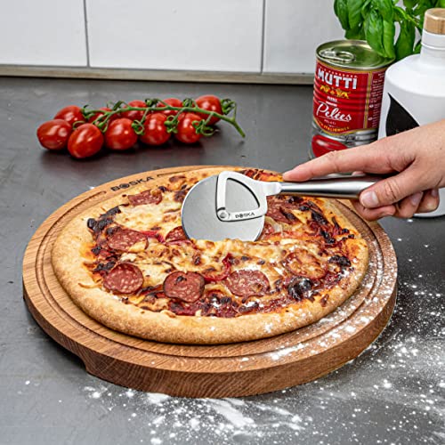 Boska Stainless Steel Pizza Cutter - Copenhagen Multifunctional Pizza Wheel Cutter - Handheld Food Slicer - Silver Non-Stick Adjustable Roller - Dishwasher Safe - For Kitchen Cooking