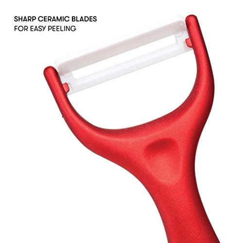 Cooking Light Ceramic Peeler Set with Ultra Sharp and Durable Blades, Ergonomic Handles Black and Red Kitchen Tools, 2 Piece, Black/Red