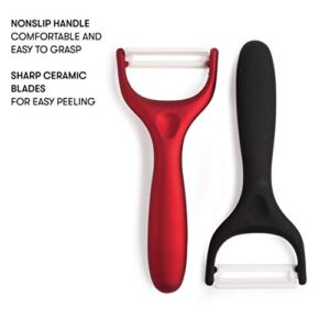 Cooking Light Ceramic Peeler Set with Ultra Sharp and Durable Blades, Ergonomic Handles Black and Red Kitchen Tools, 2 Piece, Black/Red