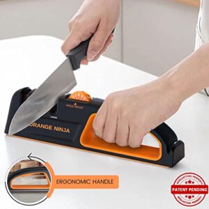 Orange Ninja Knife Sharpeners-5 Adjustable Sharpening Angle- Premium Quality Kitchen Knife Sharpener - Handheld Knife Sharpeners for Kitchen Knives & Pocket Knife Sharpener by Sharp Pebble