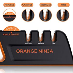 Orange Ninja Knife Sharpeners-5 Adjustable Sharpening Angle- Premium Quality Kitchen Knife Sharpener - Handheld Knife Sharpeners for Kitchen Knives & Pocket Knife Sharpener by Sharp Pebble