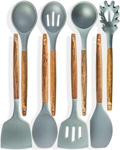 home hero 8-pcs acacia wooden silicone kitchen utensils set - acacia wood silicone cooking utensils set - kitchen gadgets & kitchen tool gift set