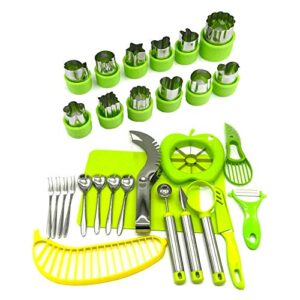 30 pcs fruit slicer set fruit shape cutters, mini cookie cutters, apple slicer, avocado cutter, banana slicer, watermelon cutter, melon baller, carving knife, vegetable cutters carespot