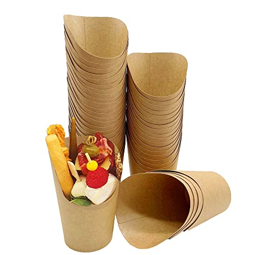 KINGZHUO 50 Pcs French Fries Holder 14oz Charcuterie Cups Disposable Take-out Party Baking Waffle Paper Popcorn Boxes Kraft Paper Cups Holder French Fry Cups Holder Wedding Food Trays Paper Cones