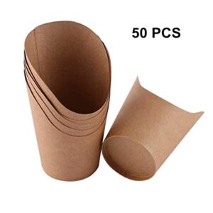 KINGZHUO 50 Pcs French Fries Holder 14oz Charcuterie Cups Disposable Take-out Party Baking Waffle Paper Popcorn Boxes Kraft Paper Cups Holder French Fry Cups Holder Wedding Food Trays Paper Cones