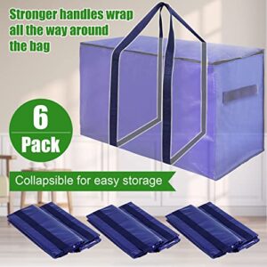 6 Pack Moving Bags,Heavy Duty Extra Large Packing Bags for Moving,Reusable Moving Totes with Reinforced Handles & Zippers,Foldable Moving Storage Bags for Space Saving Moving Supplies