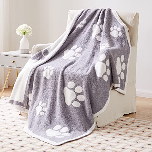 Paw Print Throw Blanket, Super Soft Fluffy Dog Cat Paw Print Blanket Throw Cozy Lightweight Fleece air Reversible Blankets for Bed Couch Sofa Bedroom, 51"x63"