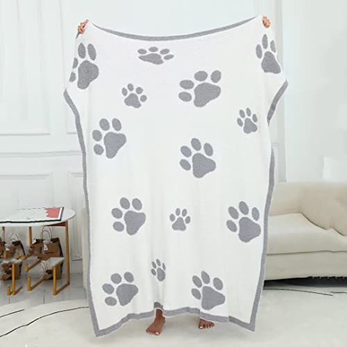 Paw Print Throw Blanket, Super Soft Fluffy Dog Cat Paw Print Blanket Throw Cozy Lightweight Fleece air Reversible Blankets for Bed Couch Sofa Bedroom, 51"x63"