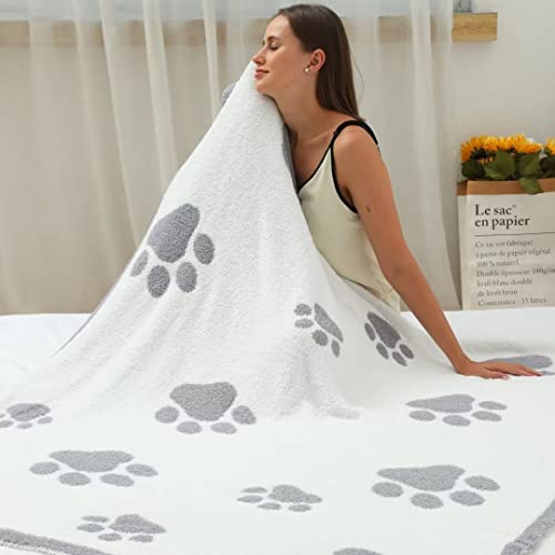 Paw Print Throw Blanket, Super Soft Fluffy Dog Cat Paw Print Blanket Throw Cozy Lightweight Fleece air Reversible Blankets for Bed Couch Sofa Bedroom, 51"x63"