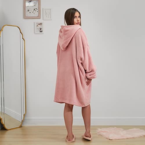 OHS Hoodie Blanket Giant Fleece Wearable Blanket Cosy Plush Coral Sherpa Oversized Jumper Ultra Soft Sweatshirt with Pockets, Blush Pink