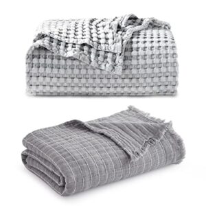 bedsure bamboo cotton blankets grey king & bedsure 100% cotton muslin blankets grey throw