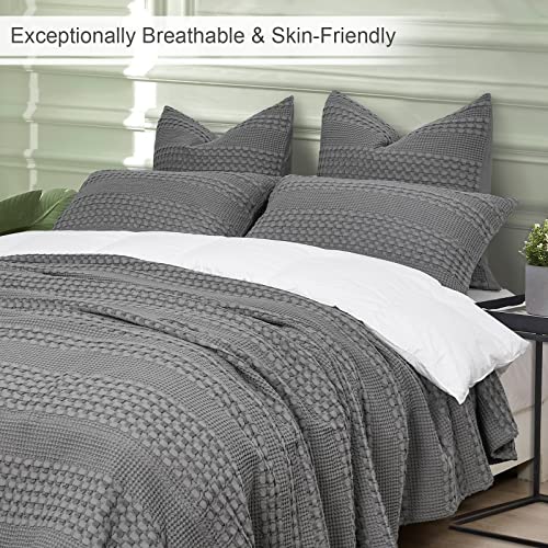 PHF 100% Cotton Waffle Weave Euro Shams 26" x 26", 2 Pack Elegant Home Decorative Euro Throw Pillow Covers for Bed Couch Sofa, Dark Grey/Charcoal Gray