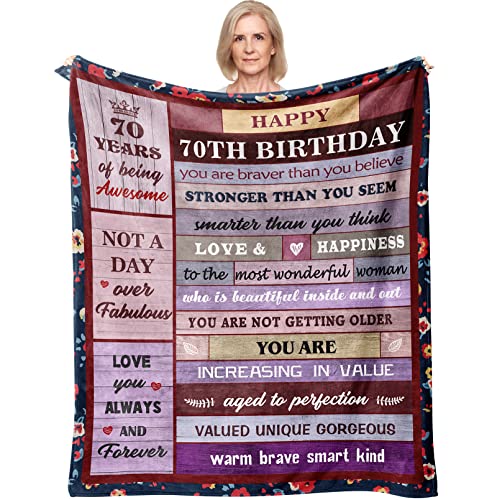 Muxuten 70th Birthday Gifts for Women/Men - 70th Birthday Gifts Blanket 60"X50" - Best Gifts for 70 Year Old Woman, 70 Year Old Birthday Gifts for Women, 70th Birthday Gift Ideas, Birthday Party Decor